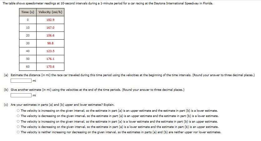 Solved The table shows speedometer readings at 10 -second | Chegg.com