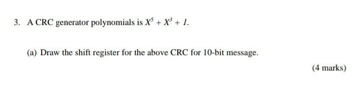 Solved 3. A CRC generator polynomials is x + x + 1. (a) Draw | Chegg.com