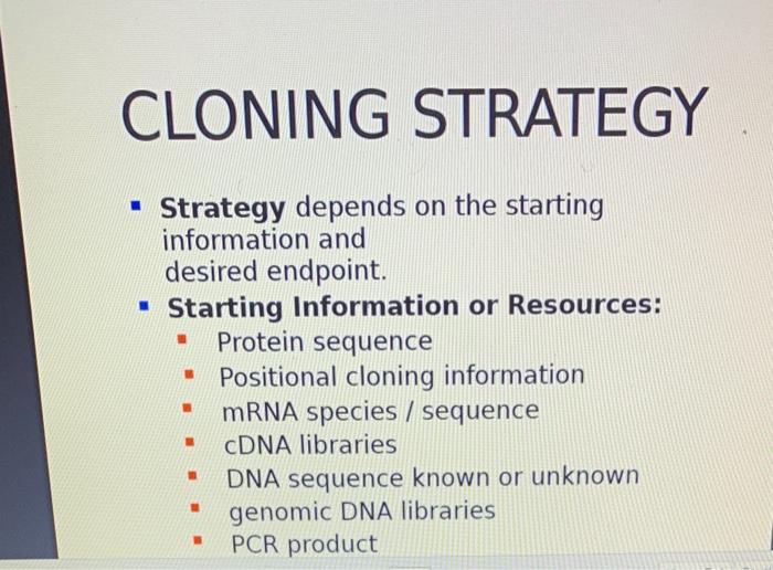 Solved 1. Among those cloning strategies described into the | Chegg.com