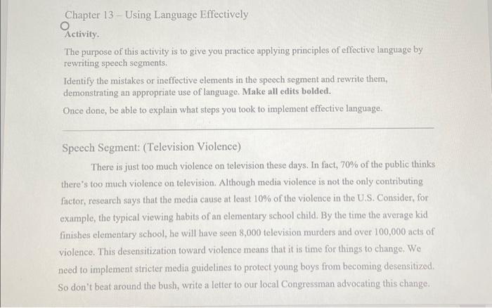 Chapter 13- Using Language Effectively O Activity. | Chegg.com