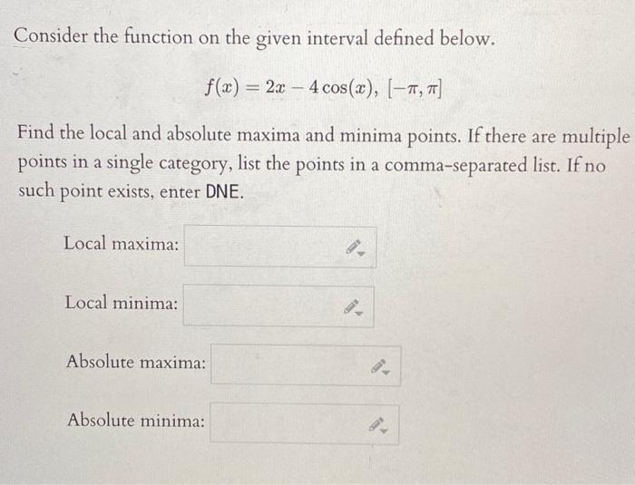 Solved Consider the function on the given interval defined | Chegg.com