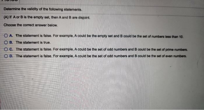 Solved Determine the validity of the following statements. | Chegg.com