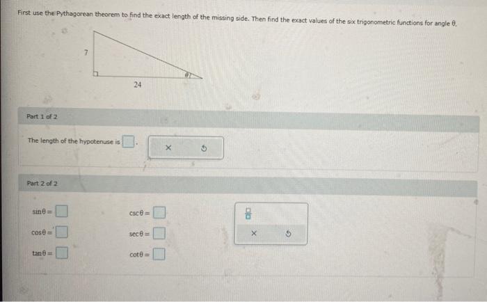 Solved First use the Pythagorean theorem to find the exact | Chegg.com