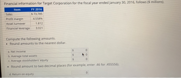 Solved Financial information for Target Corporation for the | Chegg.com