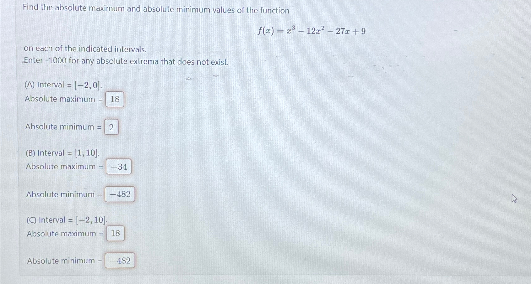 Solved Find the absolute maximum and absolute minimum values | Chegg.com