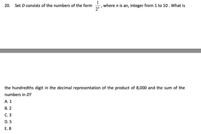 Solved 20. Set D consists of the numbers of the form 2n1, | Chegg.com