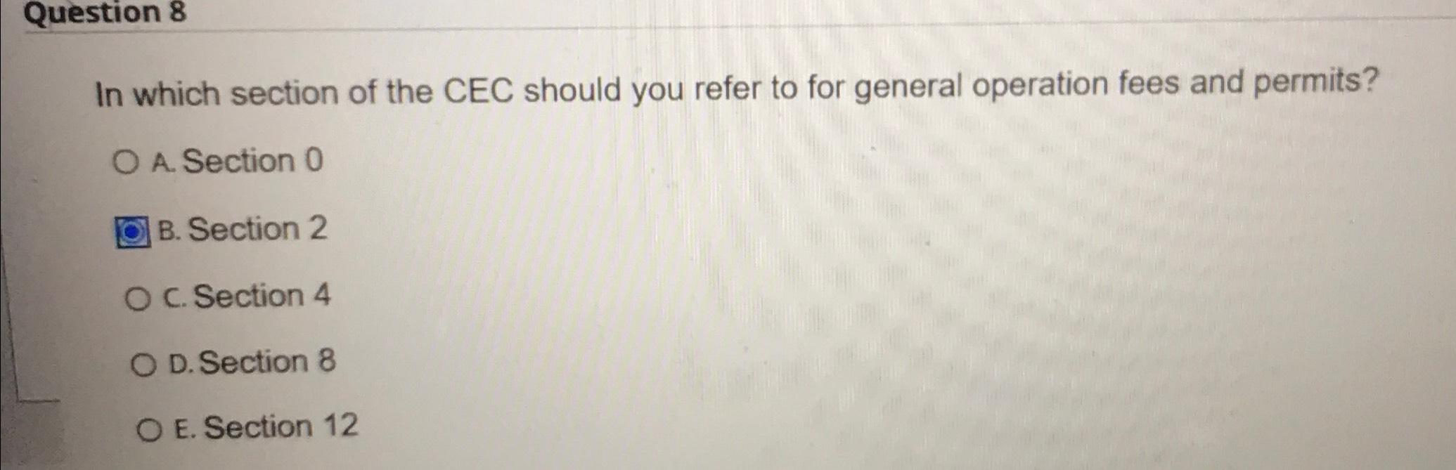 Solved Question 8In which section of the CEC should you | Chegg.com