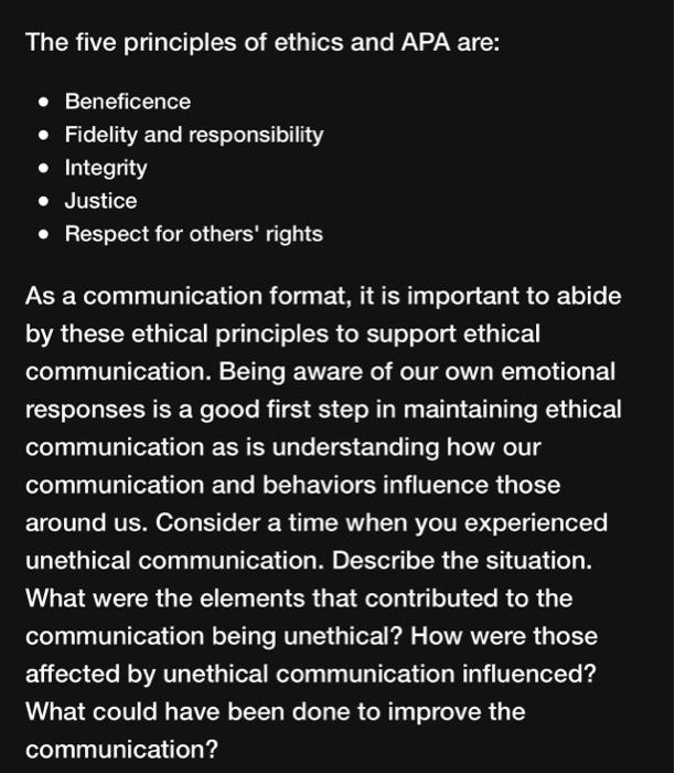 The five principles of ethics and APA are: - | Chegg.com