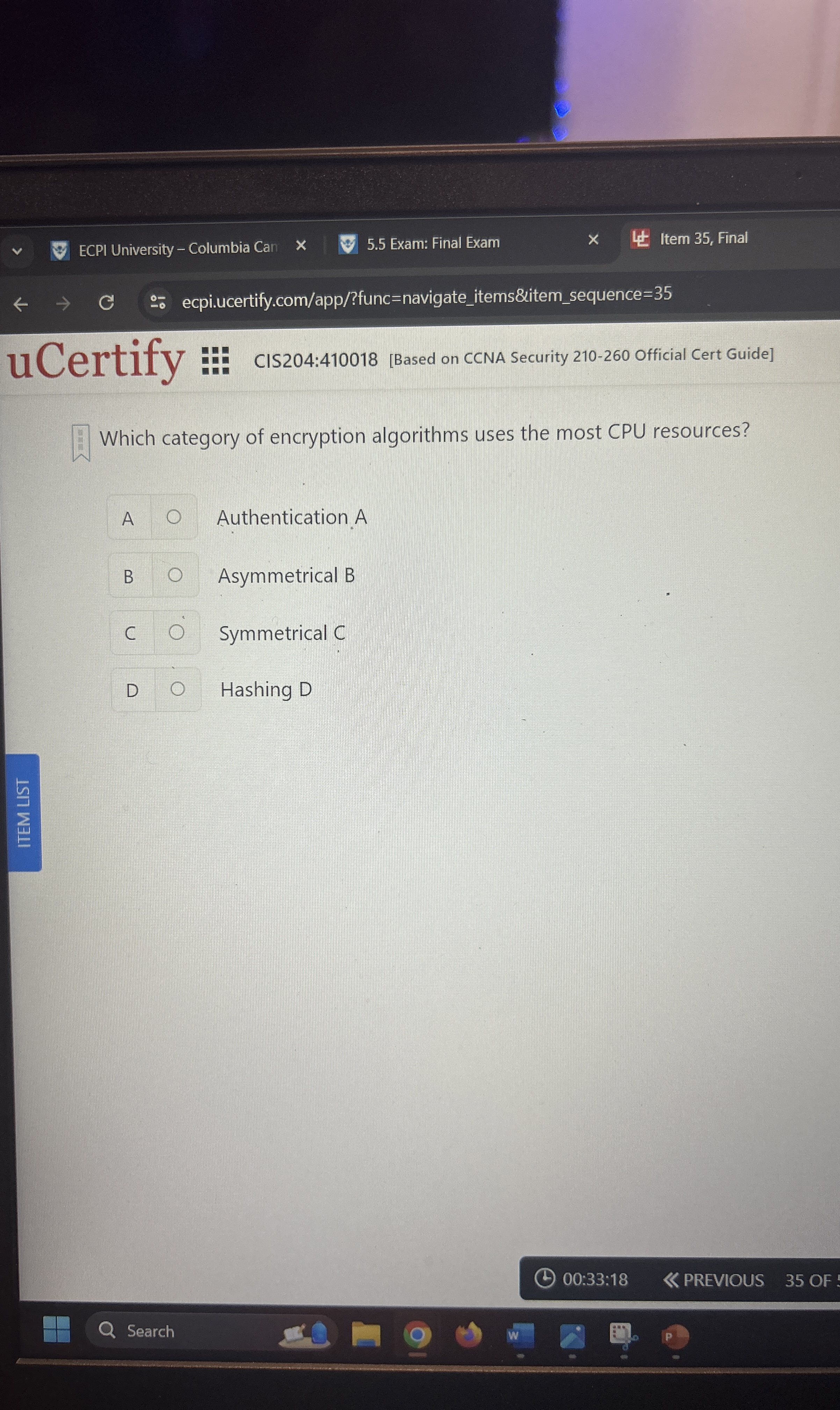 Solved ECPI University - ﻿Columbia Can5.5 ﻿Exam: Final | Chegg.com