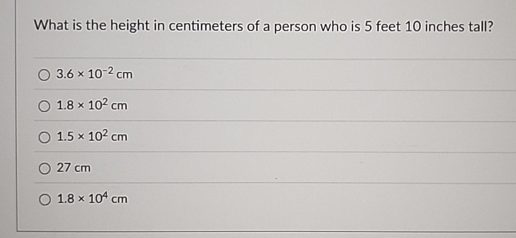 Solved What is the height in centimeters of a person who is | Chegg.com