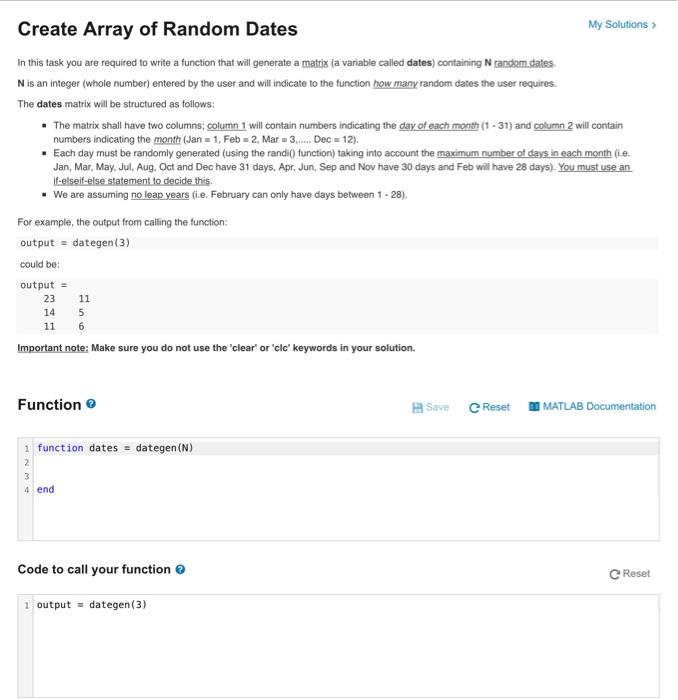 Solved Create Array of Random Dates My Solutions In this | Chegg.com