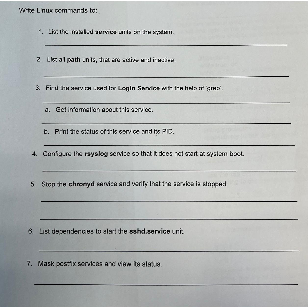 Solved Write Linux commands to:List the installed service | Chegg.com