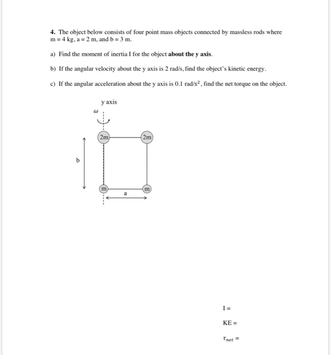 Solved 4. The object below consists of four point mass | Chegg.com