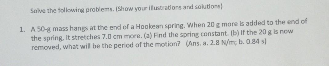 Solved A 50-g mass hangs at the end of a Hookean spring. | Chegg.com