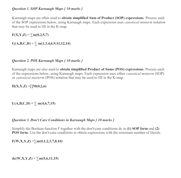 Solved Question 1. ﻿SOP Karnaugh Maps / 10 ﻿marks /Karnaugh | Chegg.com