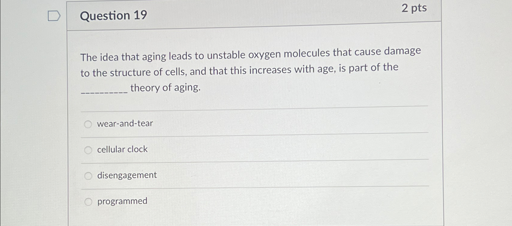 Solved Question 192 ﻿ptsThe idea that aging leads to | Chegg.com