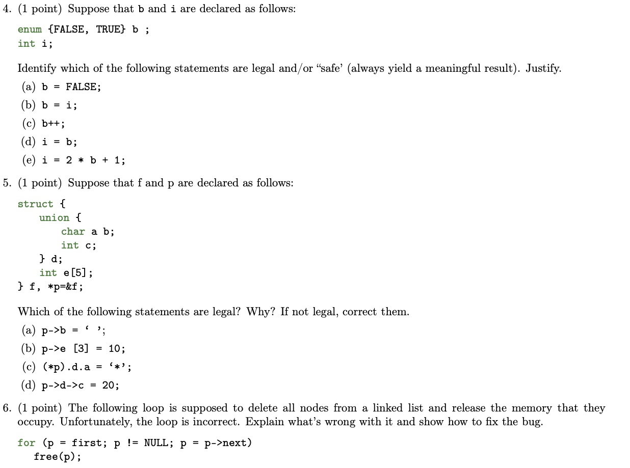 Solved 4. (1 ﻿point) ﻿Suppose that b and i are declared as | Chegg.com