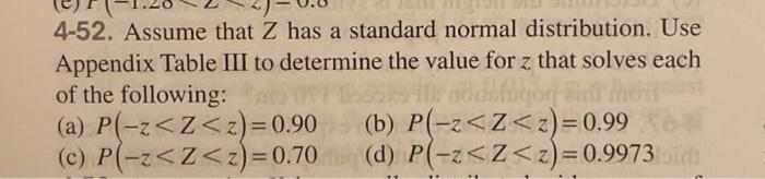 Solved 4-52. Assume that Z has a standard normal | Chegg.com