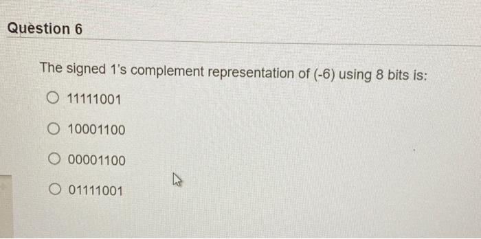 Solved Question 6 The Signed 1 S Complement Representation