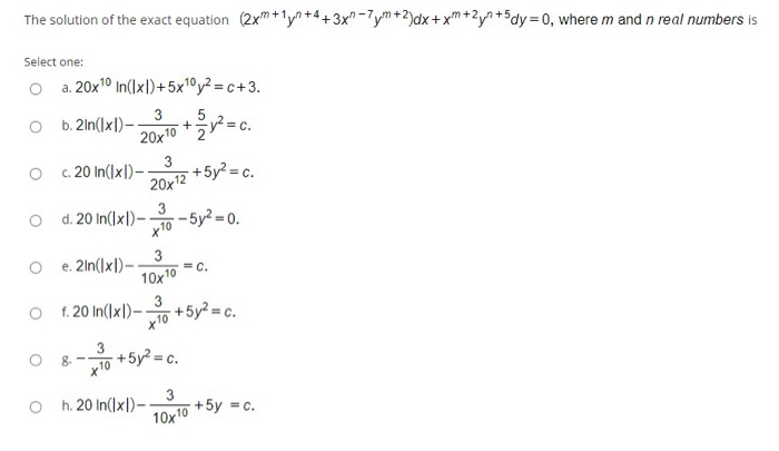 Solved The solution of the exact equation (2xm+ 7yn+4+3x1 | Chegg.com