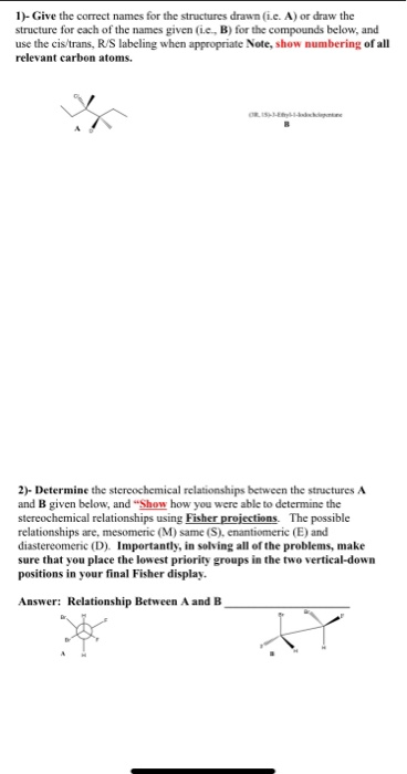 Solved 1)- Give the correct names for the structures drawn | Chegg.com