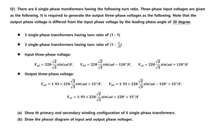Q1. There are 6 single-phase transformers having the | Chegg.com