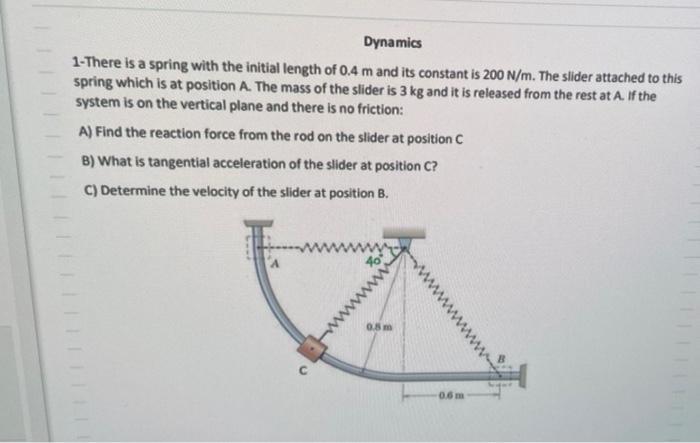 Solved Dynamics 1-There is a spring with the initial length | Chegg.com