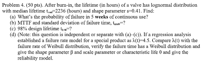 Solved Problem 4. (50 ﻿pts). ﻿After burn-in, ﻿the lifetime | Chegg.com