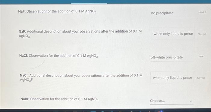 Solved Virtual AgNO3 Test Select the "Observation" option | Chegg.com