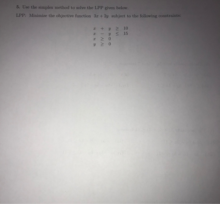 Solved 5. Use the simplex method to solve the LPP given | Chegg.com