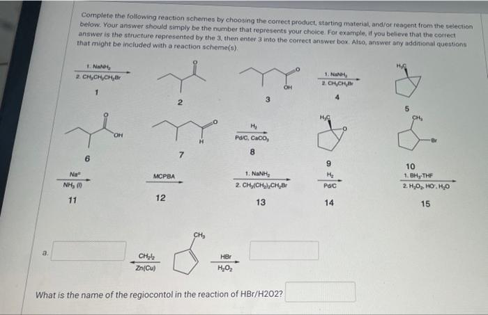 Solved Complete the following reaction schemes by choosing | Chegg.com