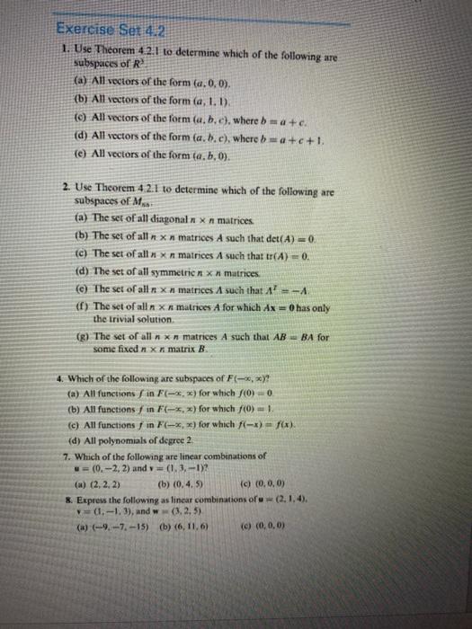 Solved Exercise Set 4.2 1. Use Theorem 4 2.1 to determine | Chegg.com