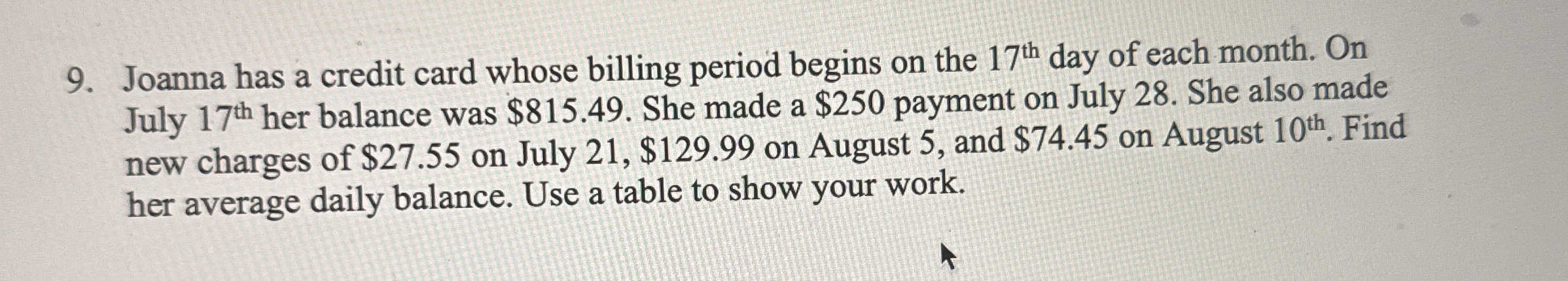 Solved Joanna has a credit card whose billing period begins | Chegg.com