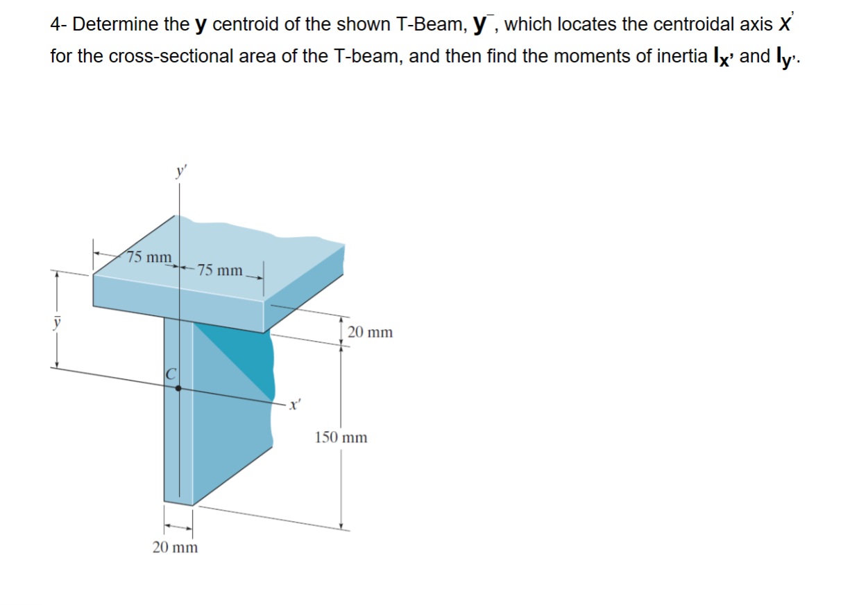 Solved 4- ﻿Determine the y ﻿centroid of the shown T-Beam, | Chegg.com