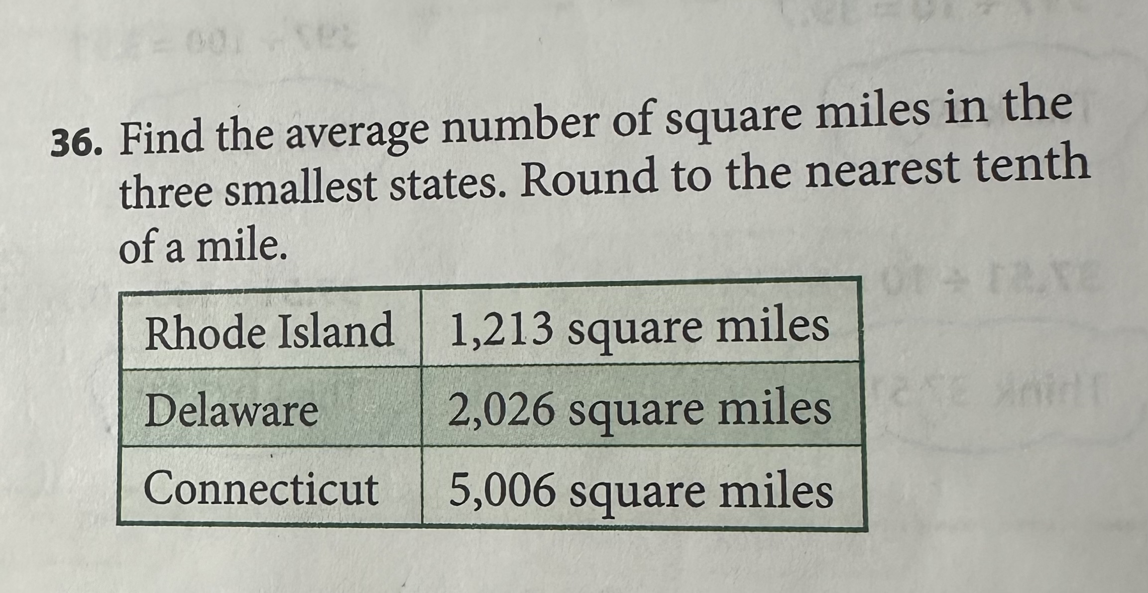 Solved Find the average number of square miles in the three | Chegg.com