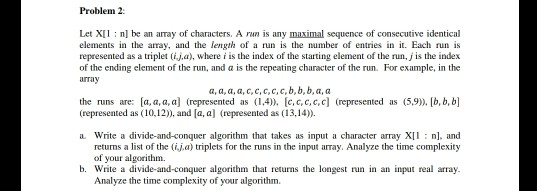 Solved Problem 2: Let X[1 : n] be an array of characters. A | Chegg.com