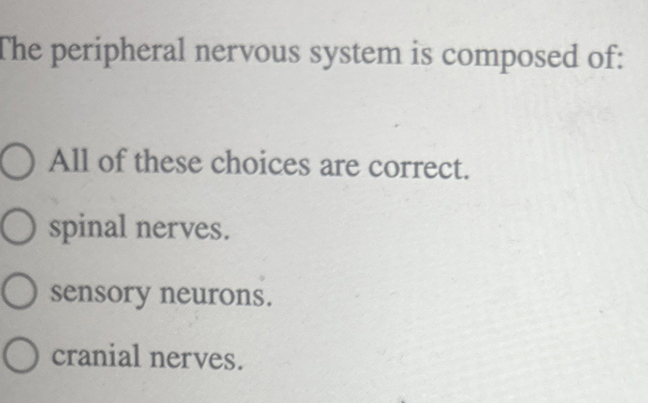 Solved The peripheral nervous system is composed of:All of | Chegg.com