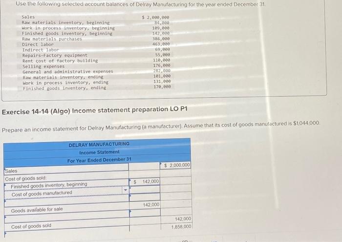 Solved Exercise 14-14 (Algo) Income statement preparation LO | Chegg.com