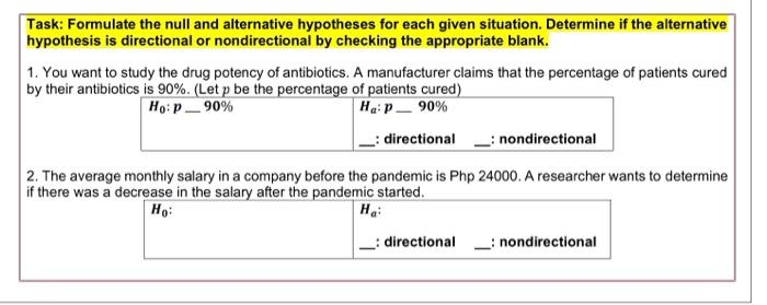 Solved Task Formulate The Null And Alternative Hypotheses