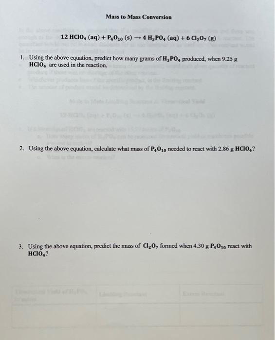 Solved Mass to Mole \& Mole to Mass Conversions - (Mole | Chegg.com
