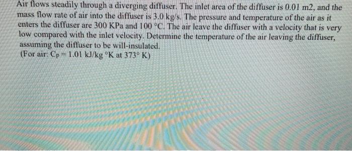 Solved Air flows steadily through a diverging diffuser. The | Chegg.com