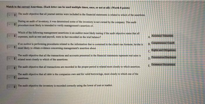 Solved Accuracy/Valuation A Match to the correct Assertions, | Chegg.com