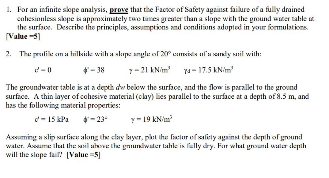 Solved 1. ﻿For an infinite slope analysis, prove that the | Chegg.com