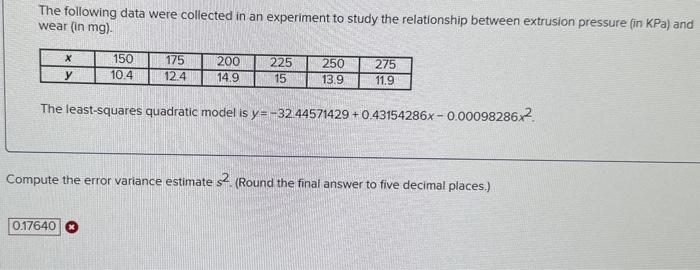 Solved The following data were collected in an experiment to | Chegg.com