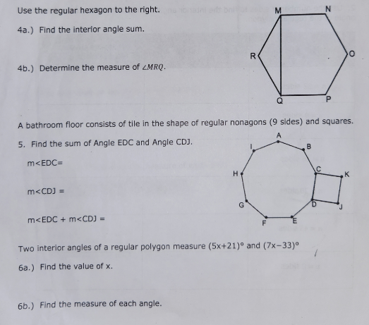 Solved Use the regular hexagon to the right.4a.) ﻿Find the | Chegg.com