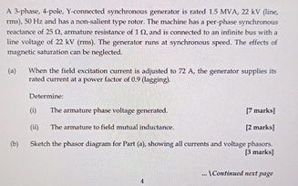 Solved (c) ﻿The field excitation current is maintained at 72 | Chegg.com