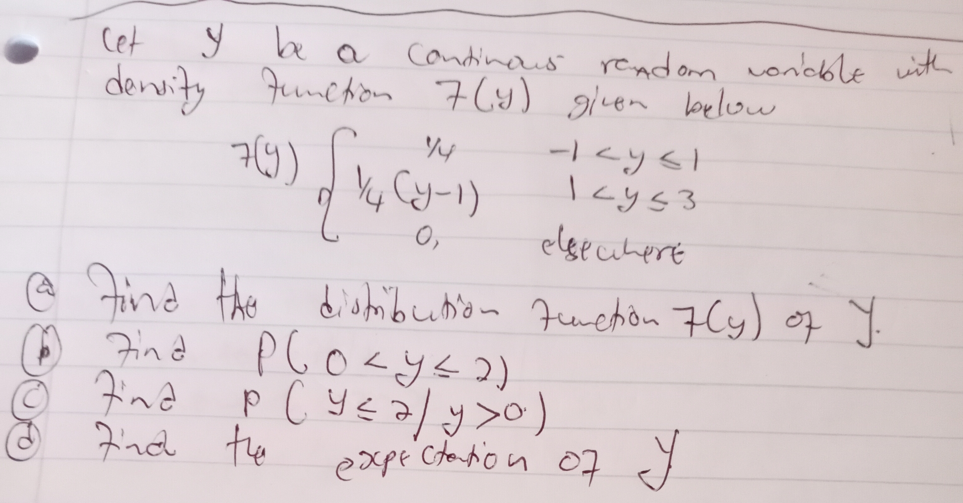 Solved Let y ﻿be a continas readom voribble withdensity | Chegg.com