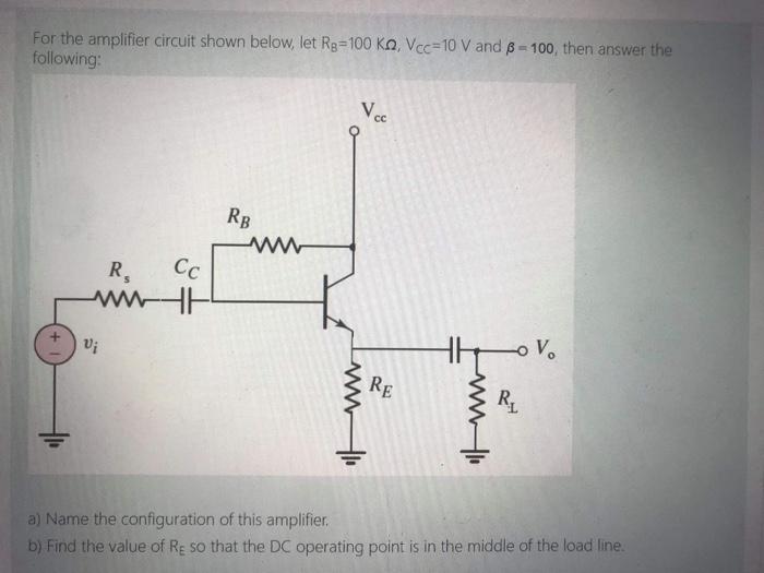 Solved For the amplifier circuit shown below, let Rg=100 KO, | Chegg.com