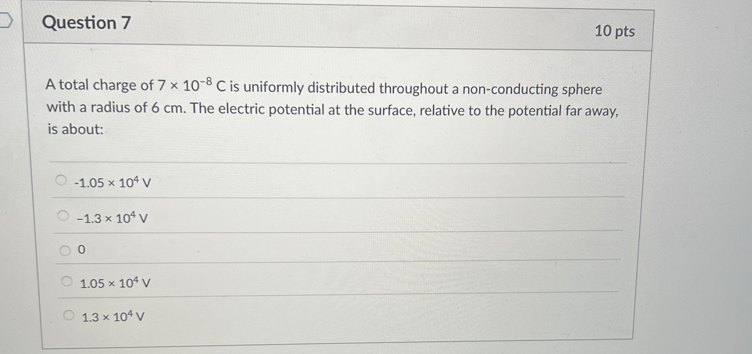 Solved Question 710 ﻿ptsA total charge of 7×10-8C ﻿is | Chegg.com
