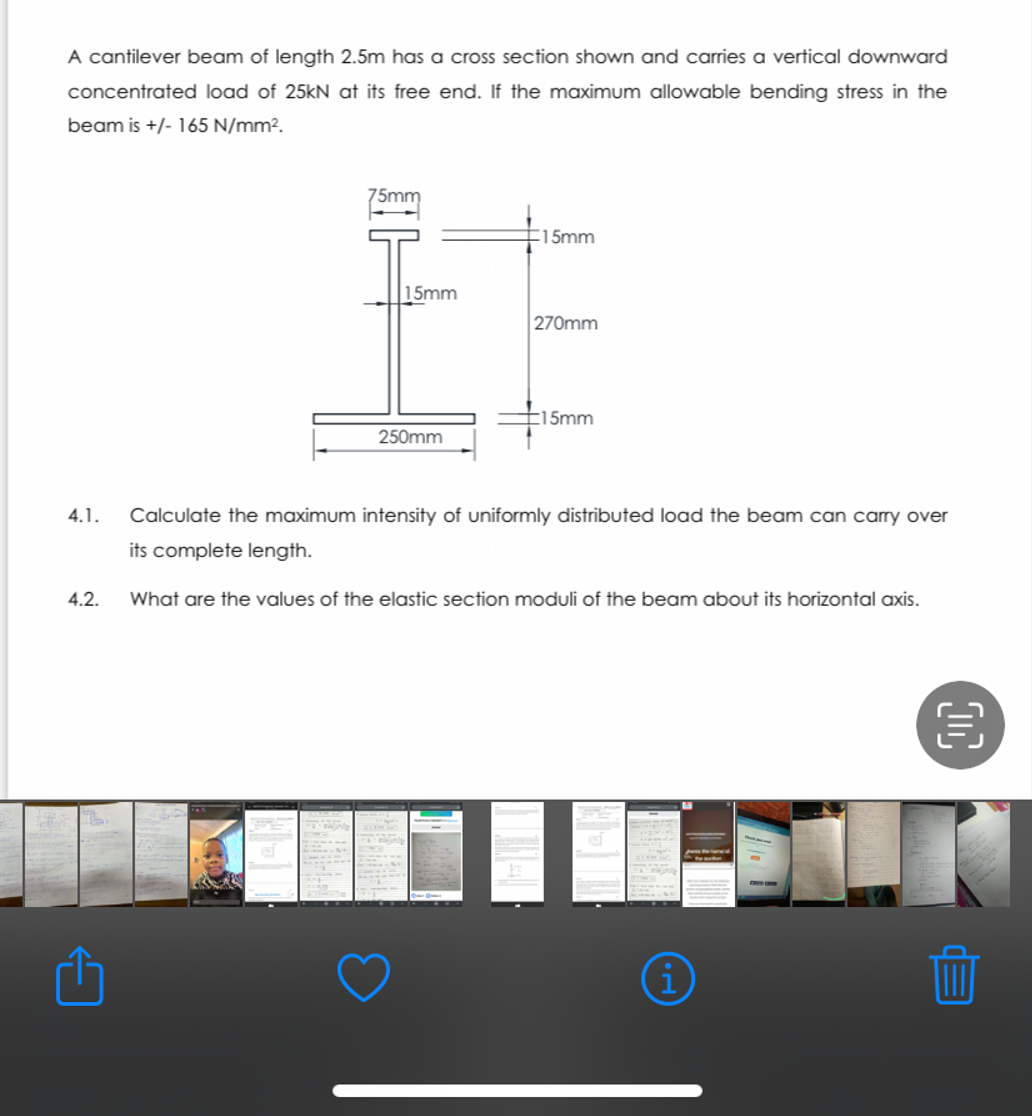 Solved A cantilever beam of length 2.5m ﻿has a cross section | Chegg.com